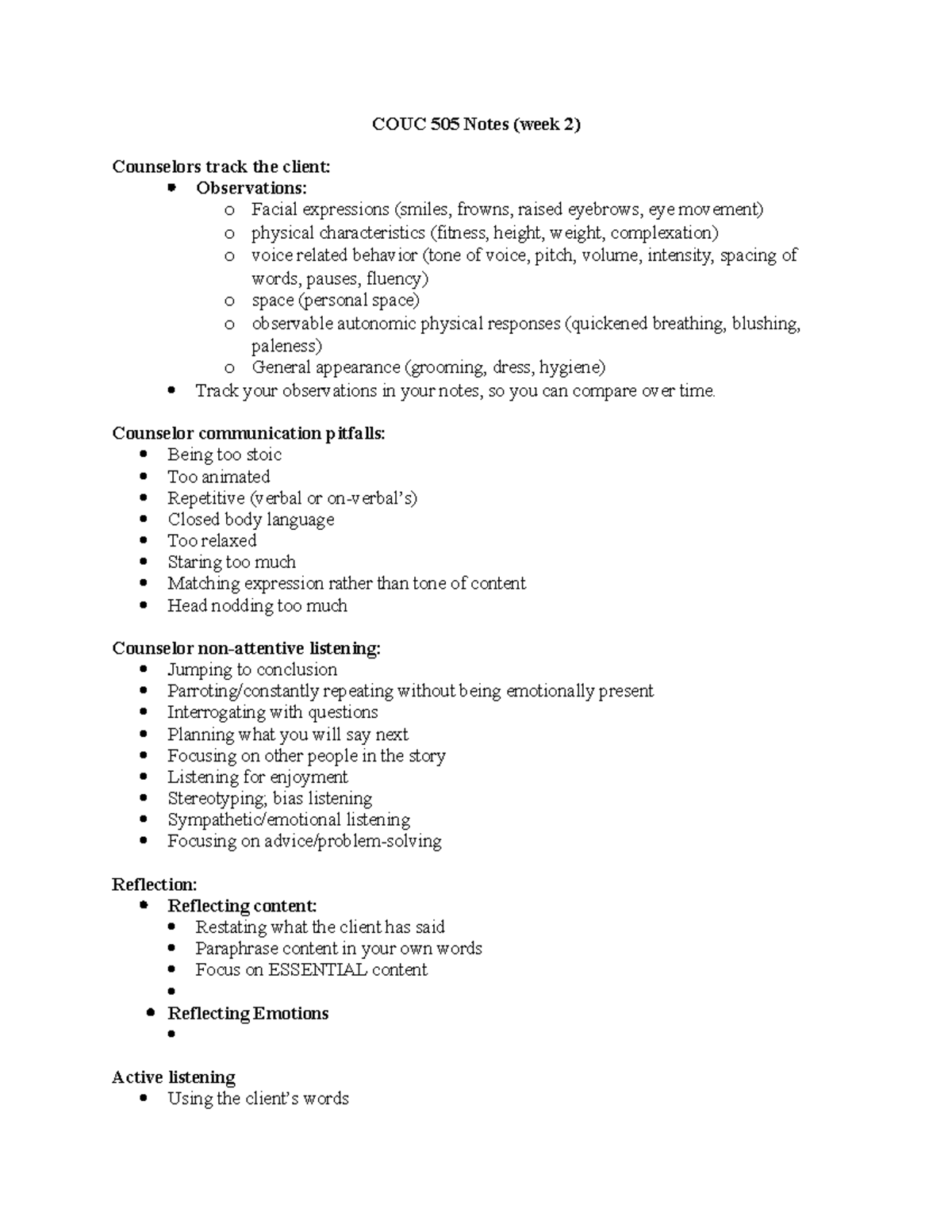 COUC 505 Week 2 Notes: Client Tracking & Counselor Communication - Studocu