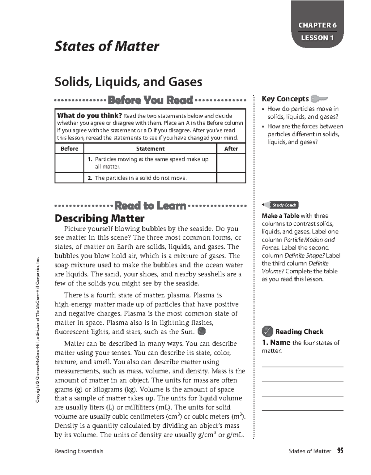 CHAPTER 6 LESSON 1 States of Matter: Solids, Liquids, and Gases ...