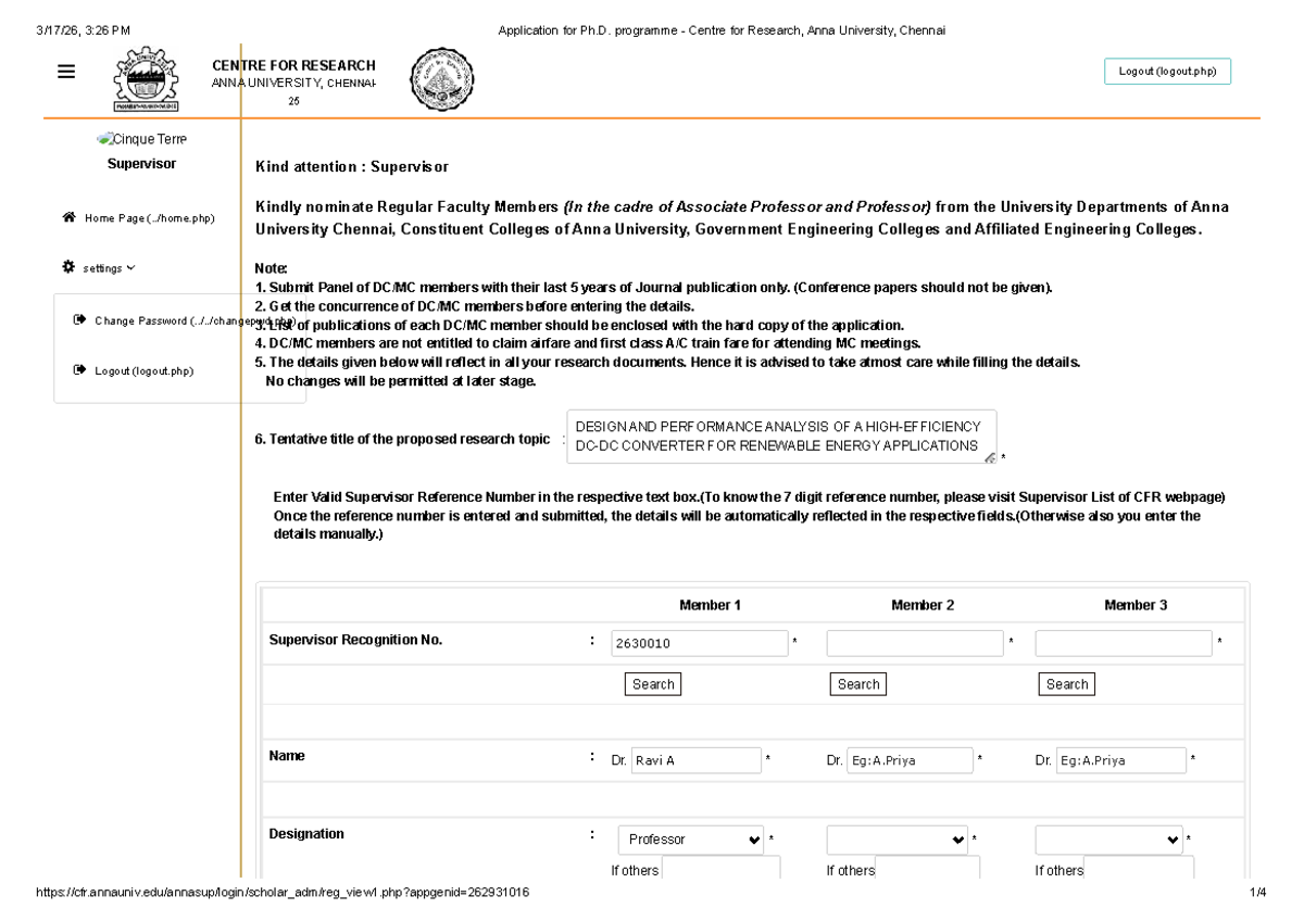 Ph.D. Application Guidelines - Centre for Research, Anna University ...