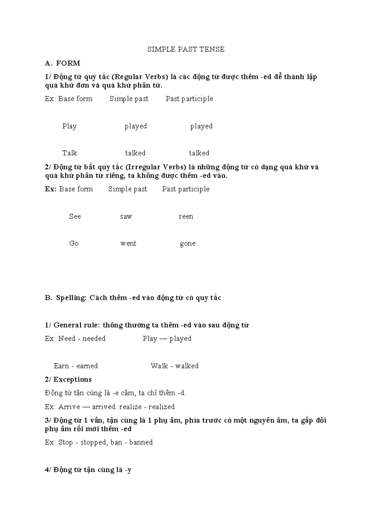 SIMPLE PAST TENSE: Regular & Irregular Verbs Overview - Studocu