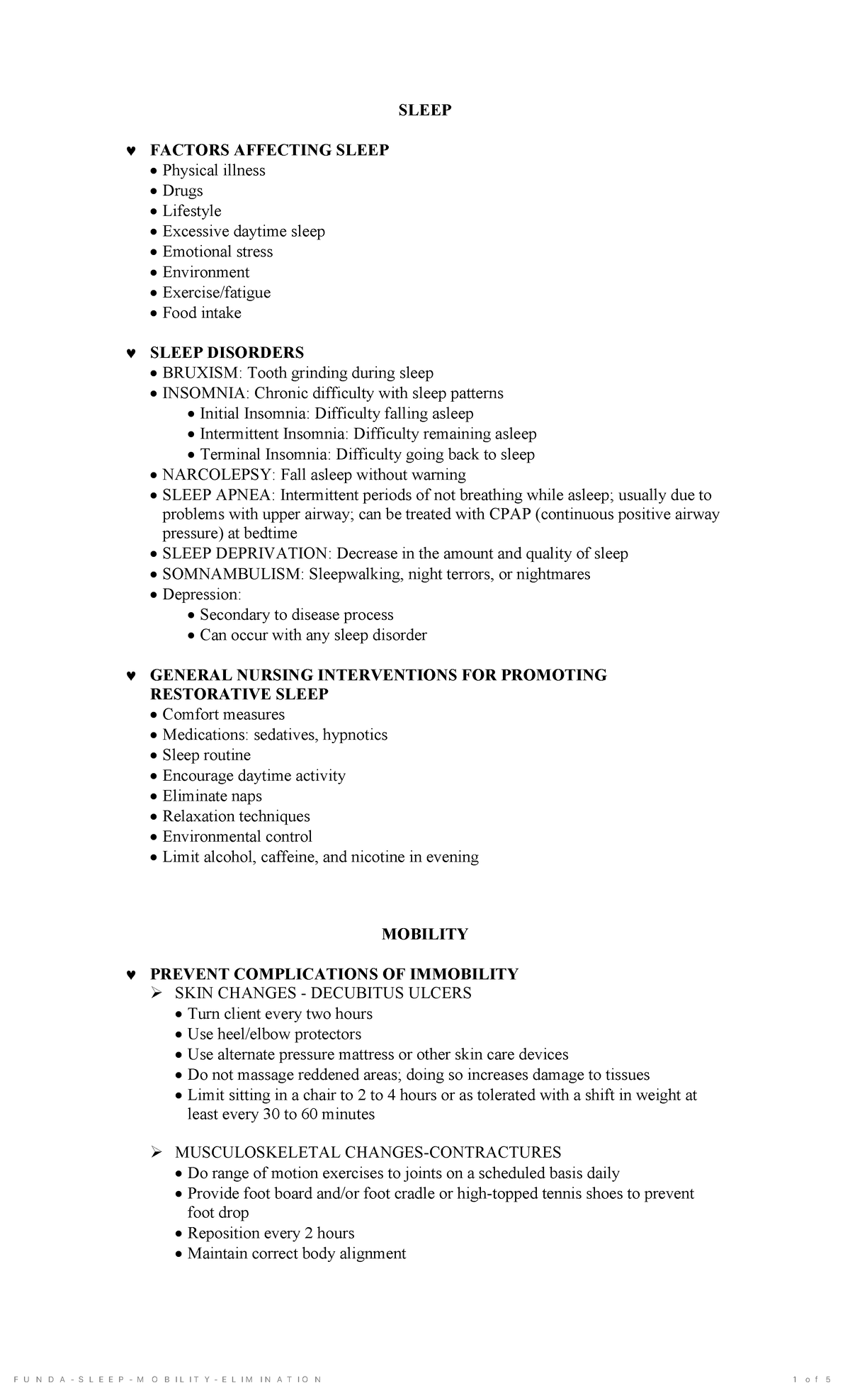 SLEEP & MOBILITY INTERVENTIONS: NURSING STRATEGIES (Funda) - Studocu