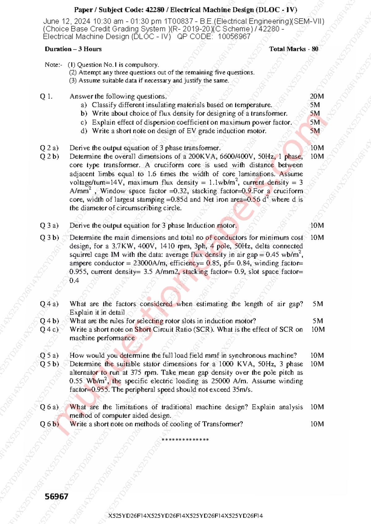 42280 Electrical Machine Design (DLOC IV) - Exam Paper Analysis - Studocu