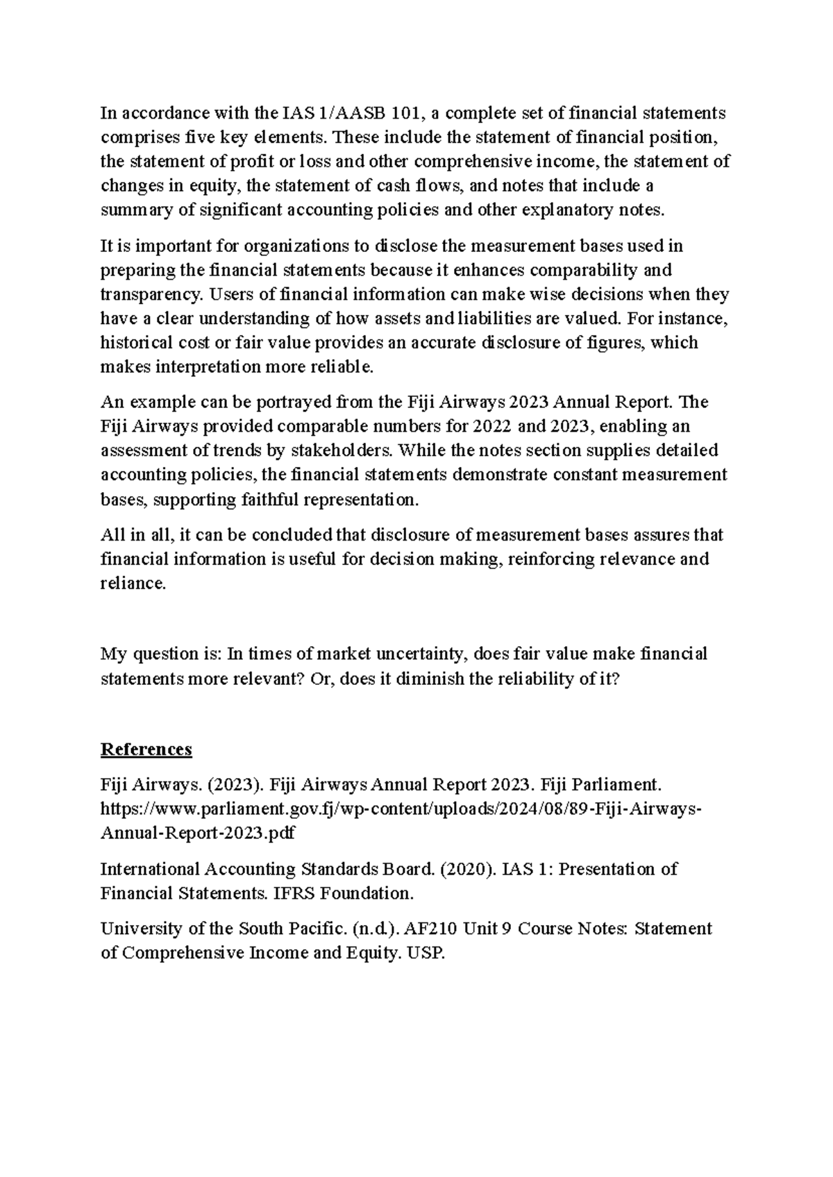 AF210 Discussion Forum 2: Fair Value vs. Reliability in Financial ...