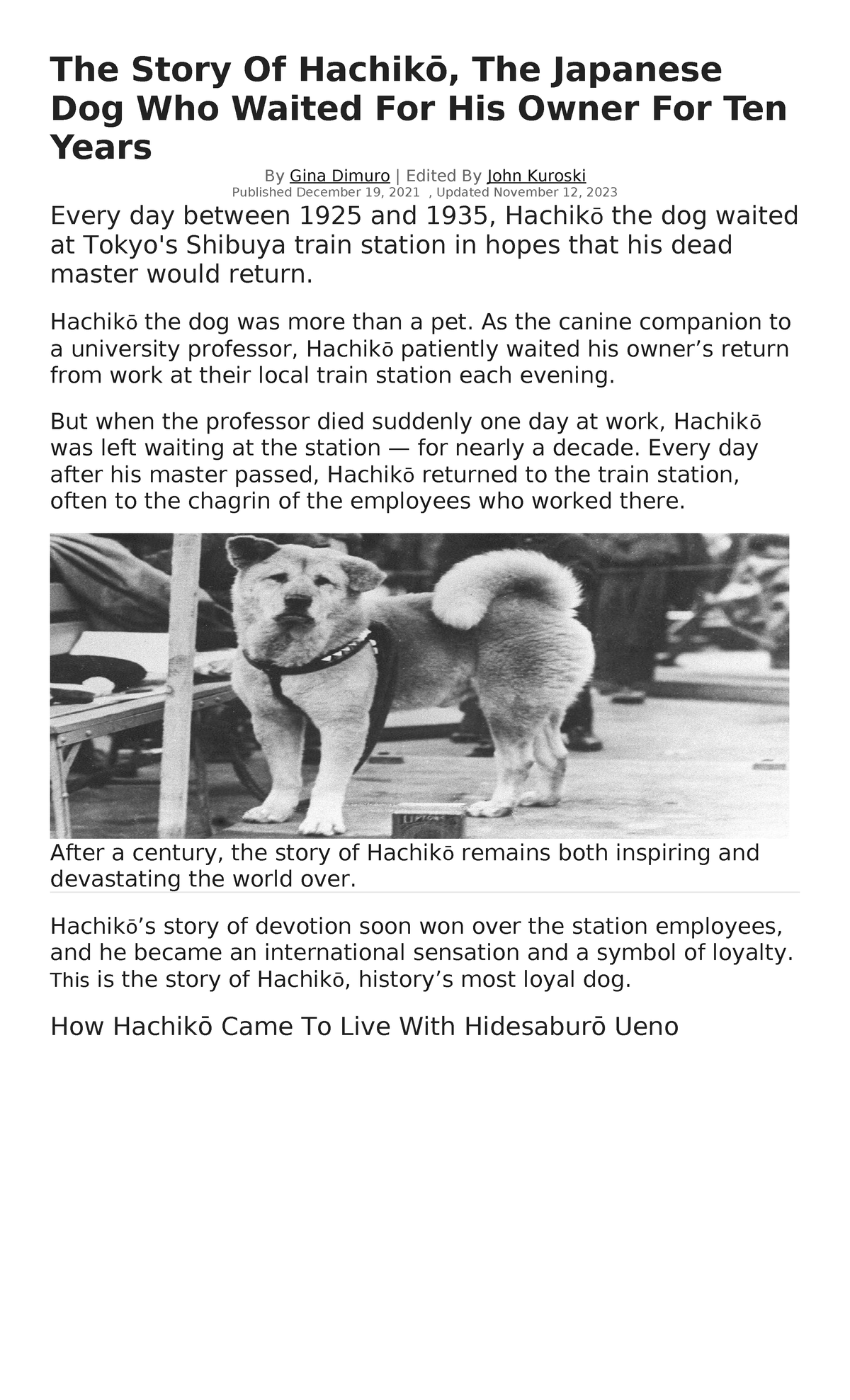 The Story of Hachikō: A Tale of Loyalty and Devotion - Studocu