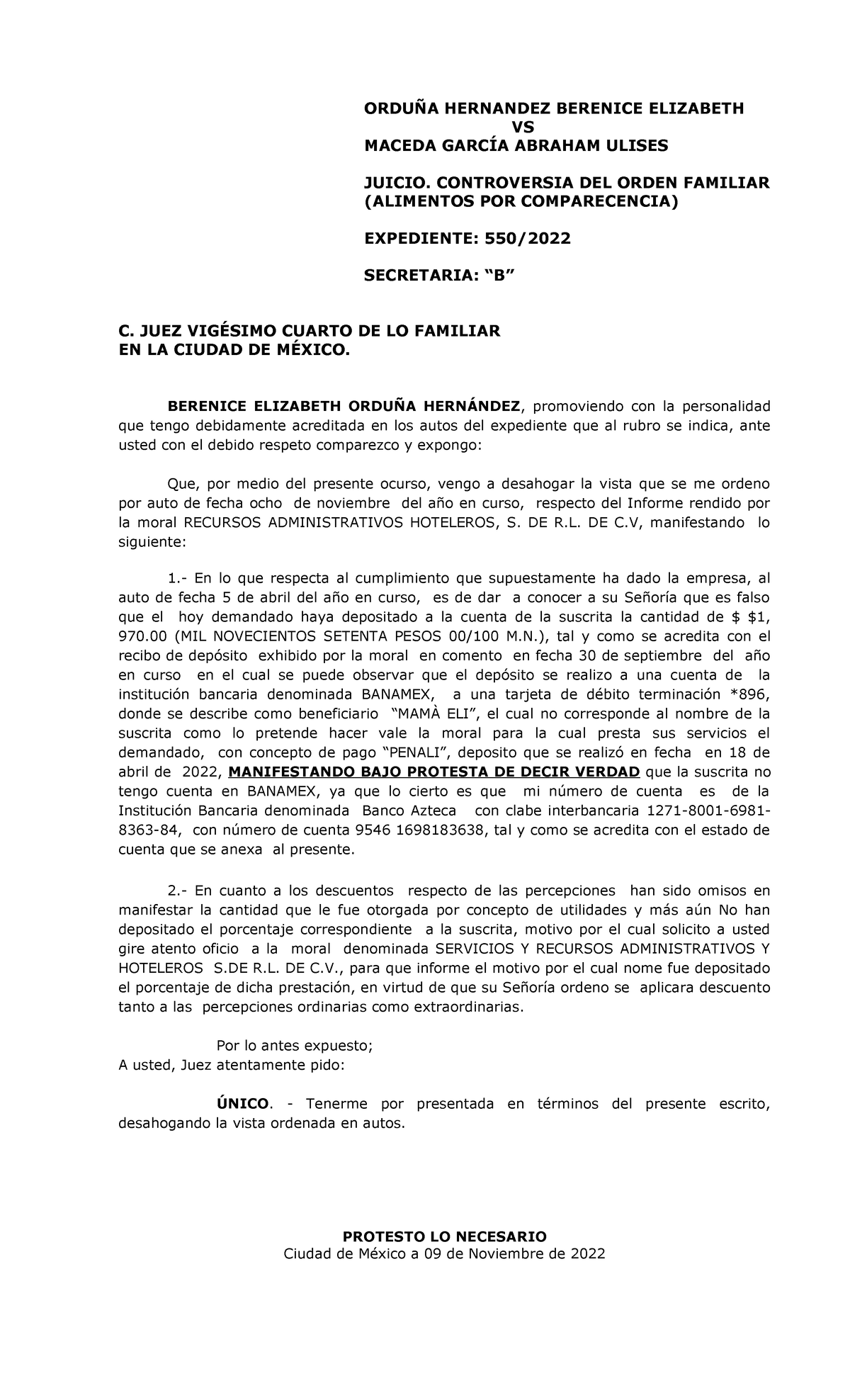 BERE Vista 10112022 - ORDUÑA HERNANDEZ BERENICE ELIZABETH VS MACEDA ...