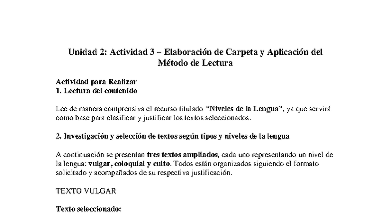 Unidad 2 Actividad 3 Entregable Elaboración de Carpeta y Aplicación del ...