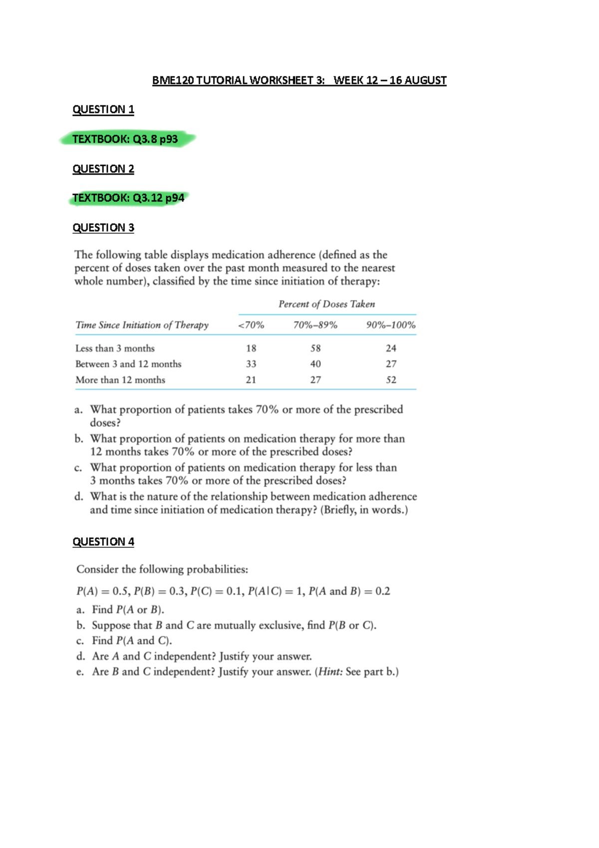 BME120 Tutorial Worksheet 3 - BME 120 - BME120 TUTORIAL WORKSHEET 3 ...