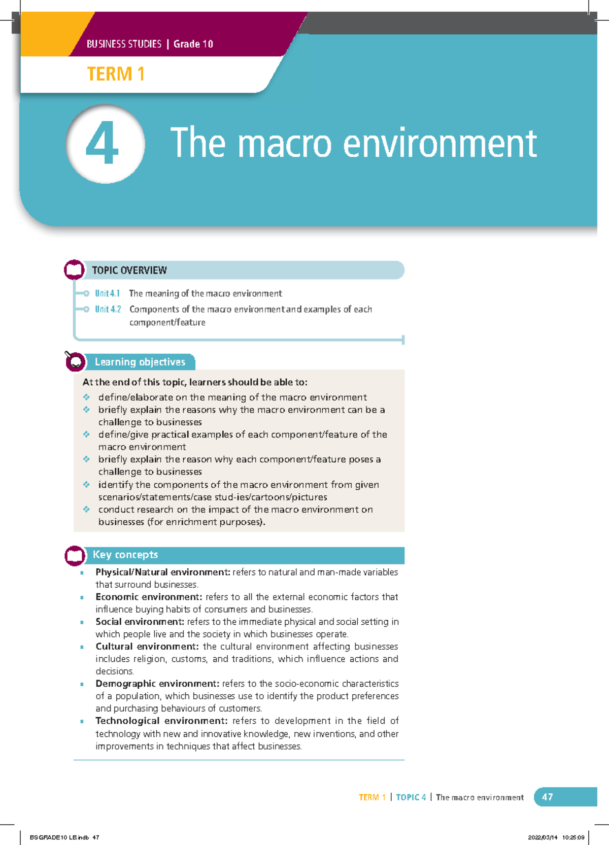 BUSINESS STUDIES GRADE 10 TERM 1 TOPIC 4: The Macro Environment ...