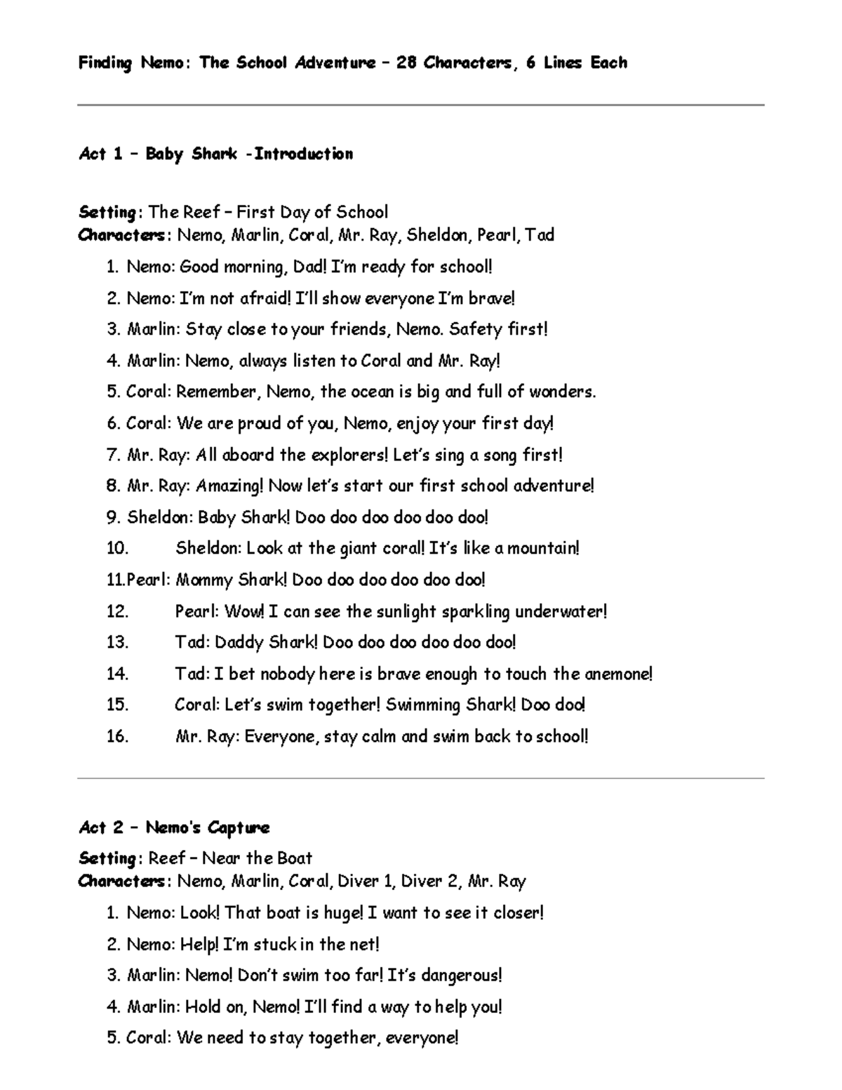 Finding Nemo: The School Adventure (3rd Grade Material) - Studocu