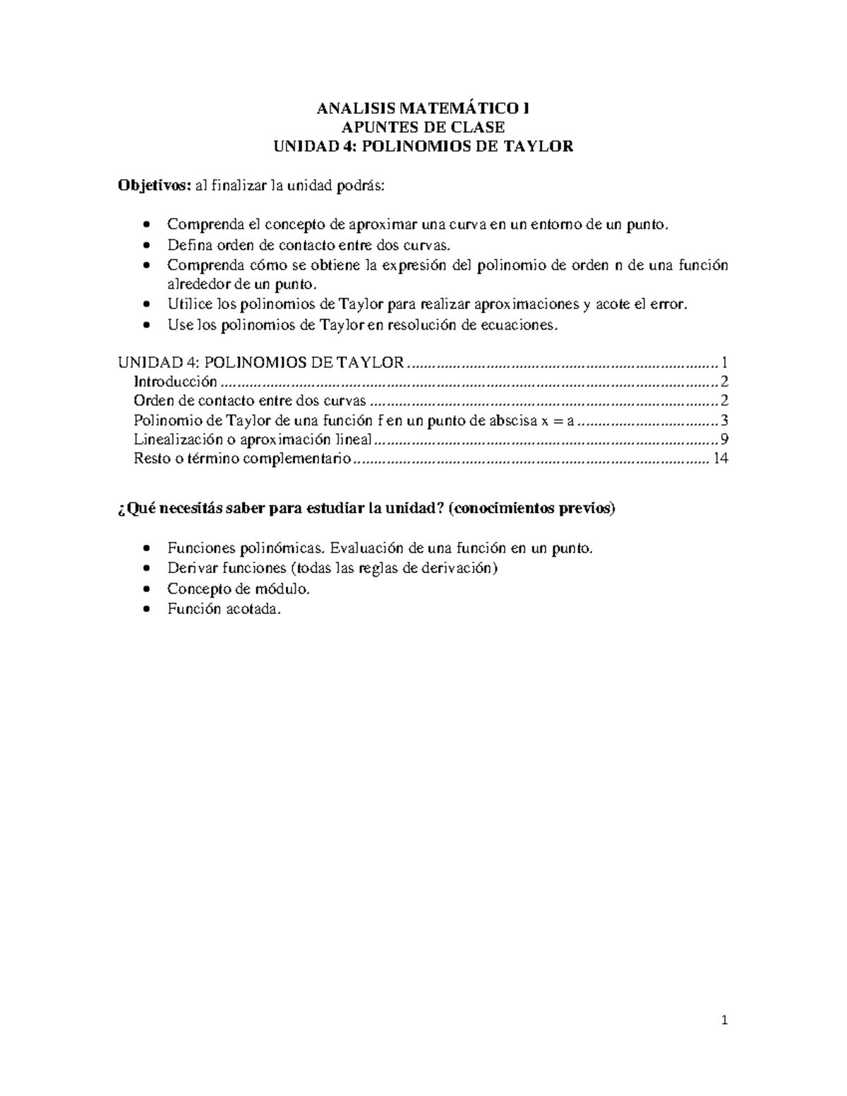 Unidad 4QR: Polinomios de Taylor - Apuntes de Clase (Definitivo) - Studocu