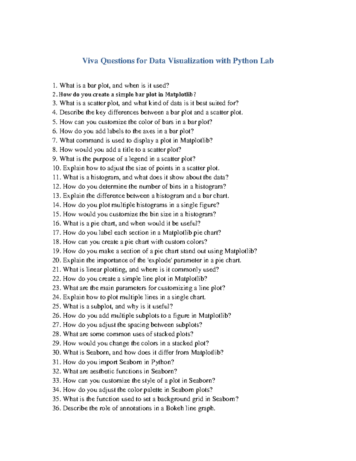 Data Visualization (DV101) Lab: Key Viva Questions Explained - Studocu