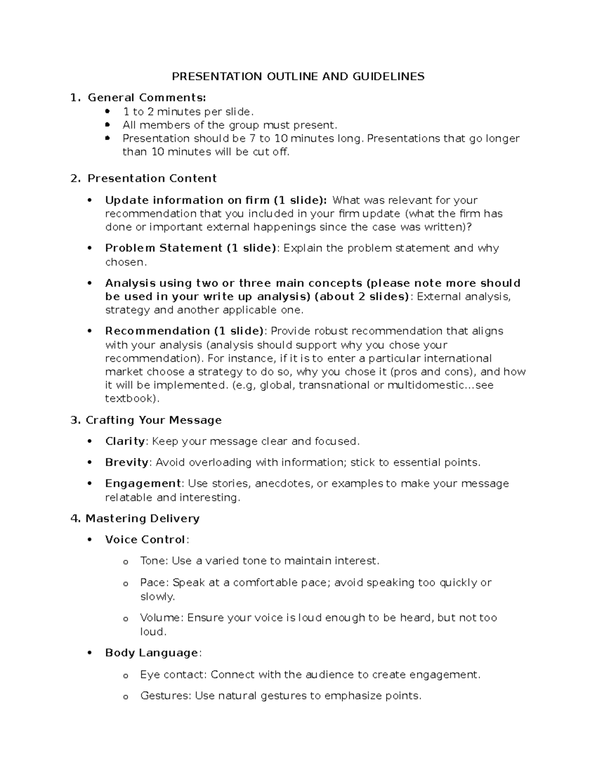 Presentation outline and guidelines - PRESENTATION OUTLINE AND ...
