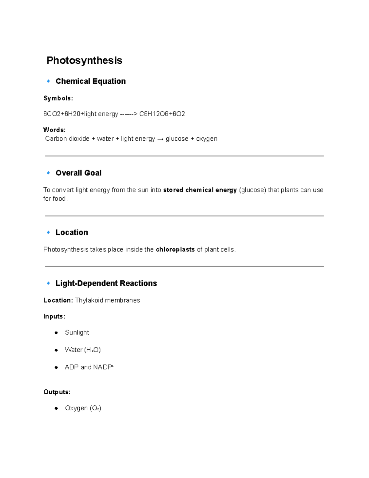Cellular Respiration & Photosynthesis Summary Notes (BIO101) - Studocu