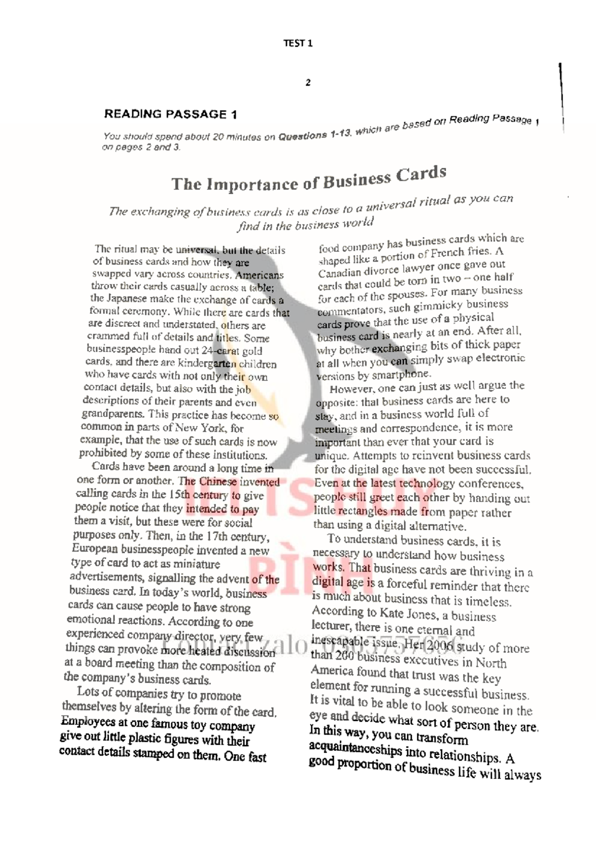 TEST 1 READING PASSAGE ANALYSIS AND QUESTIONS - Studocu