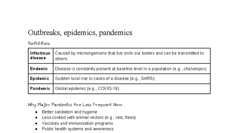 T2 Notes: Understanding Outbreaks, Epidemics, and Pandemics - Studocu