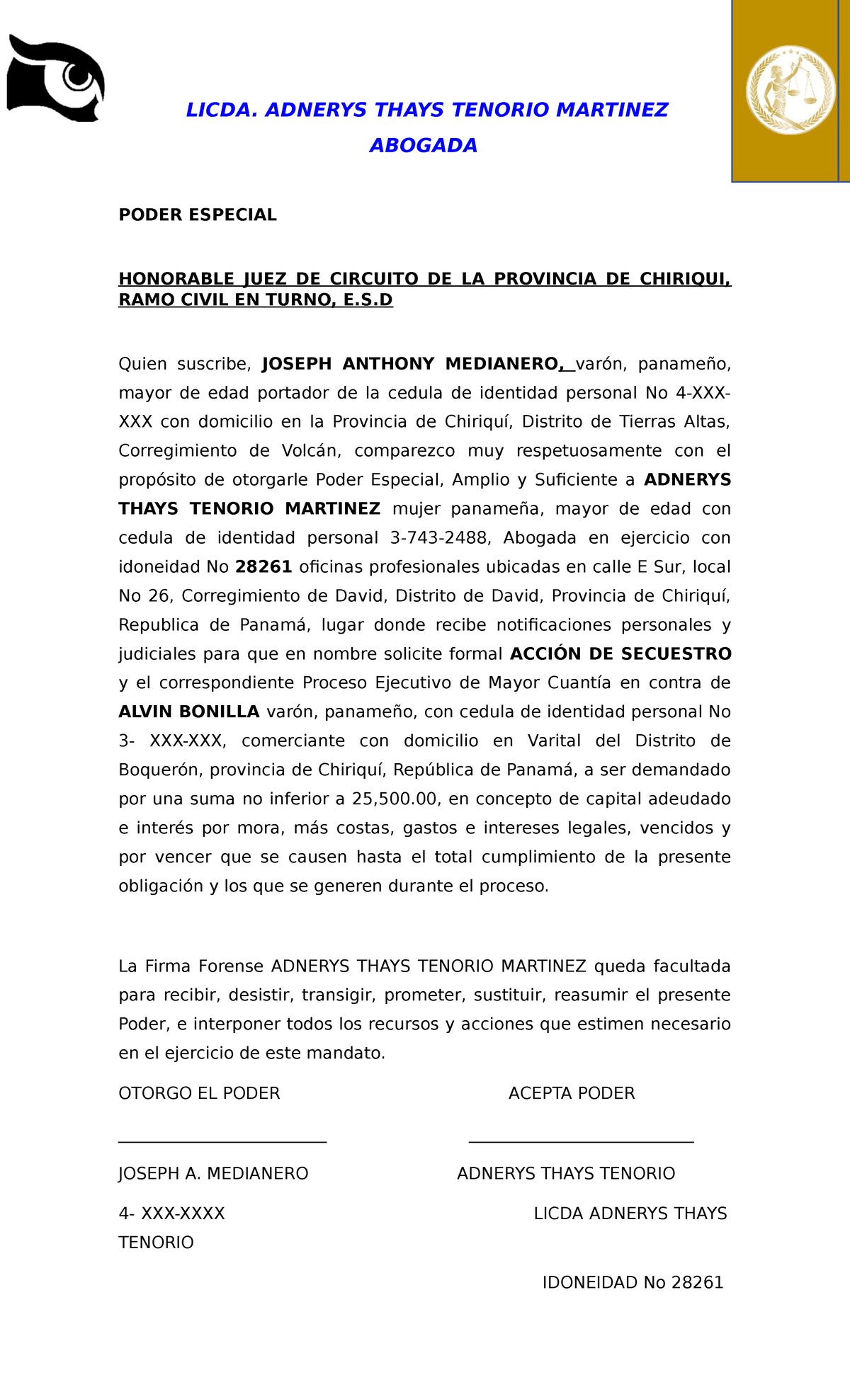 Poder Especial y Acción de Secuestro en Proceso Ejecutivo Simple - Studocu