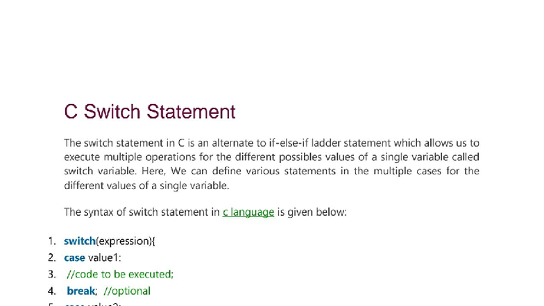 C Programming - Understanding the Switch Statement in C - Studocu