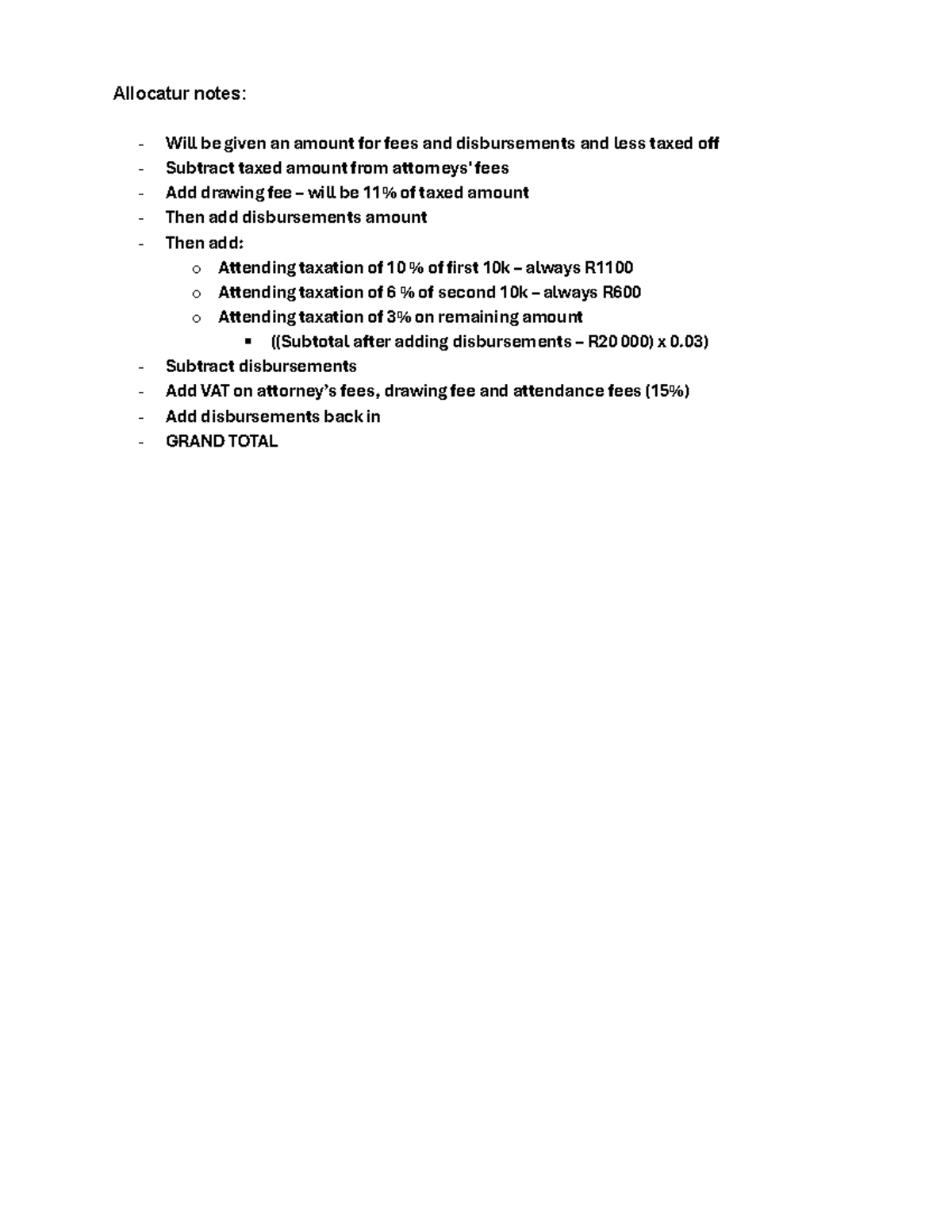 Allocatur Notes: Fee Calculation and Disbursement Breakdown - Studocu