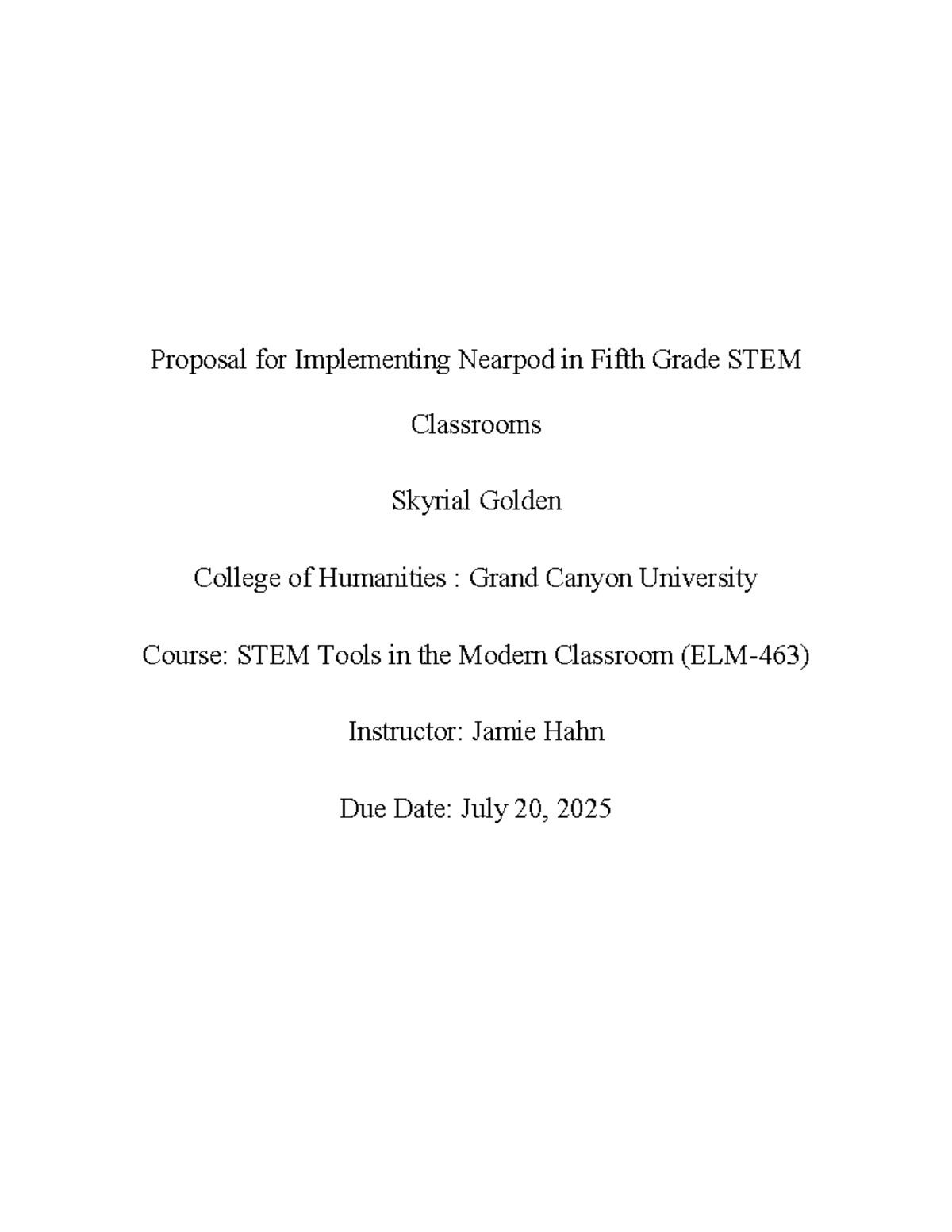 Proposal for Implementing Nearpod in 5th Grade STEM Classrooms - Studocu