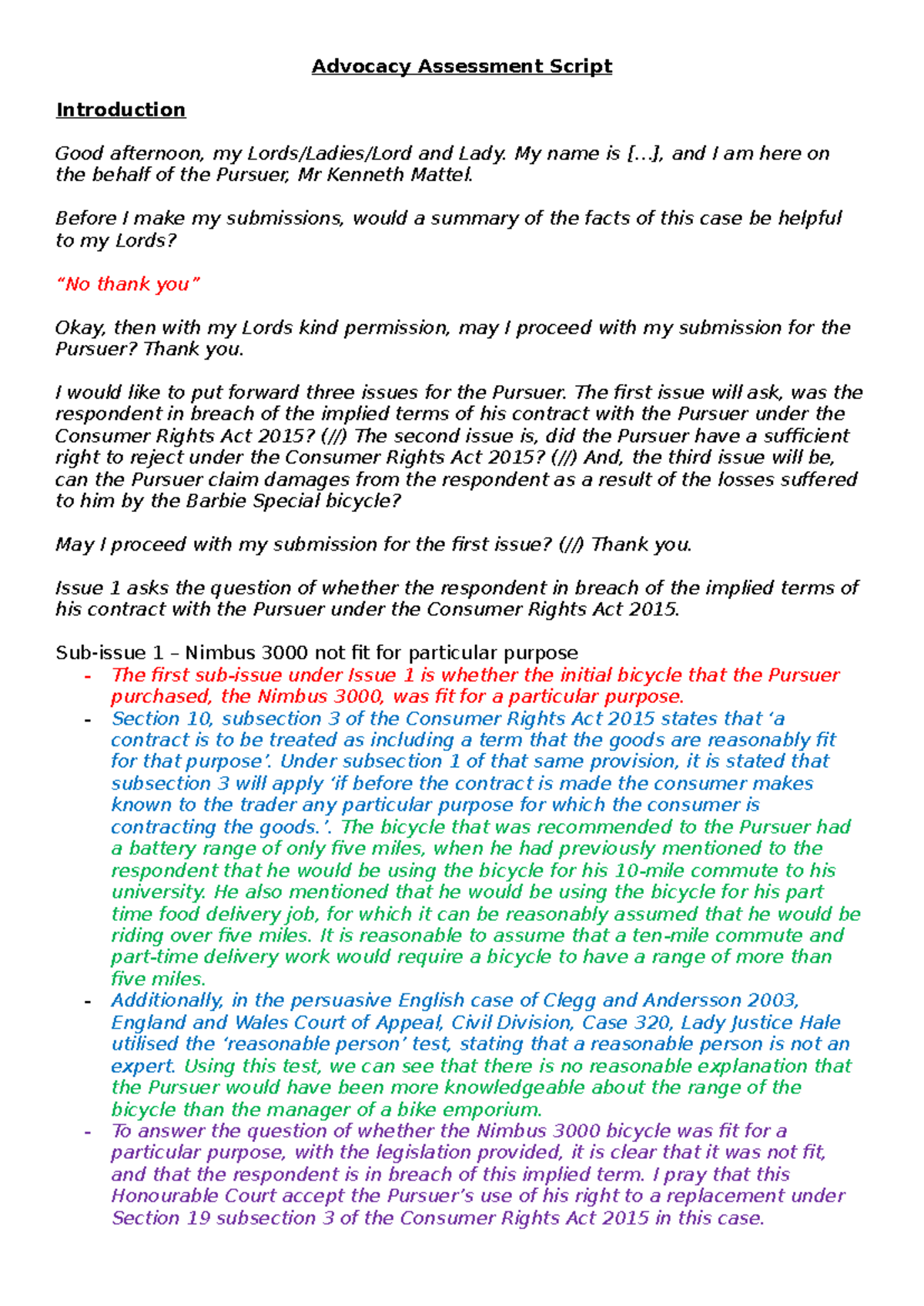 Advocacy Assessment Script - Advocacy Assessment Script Introduction ...