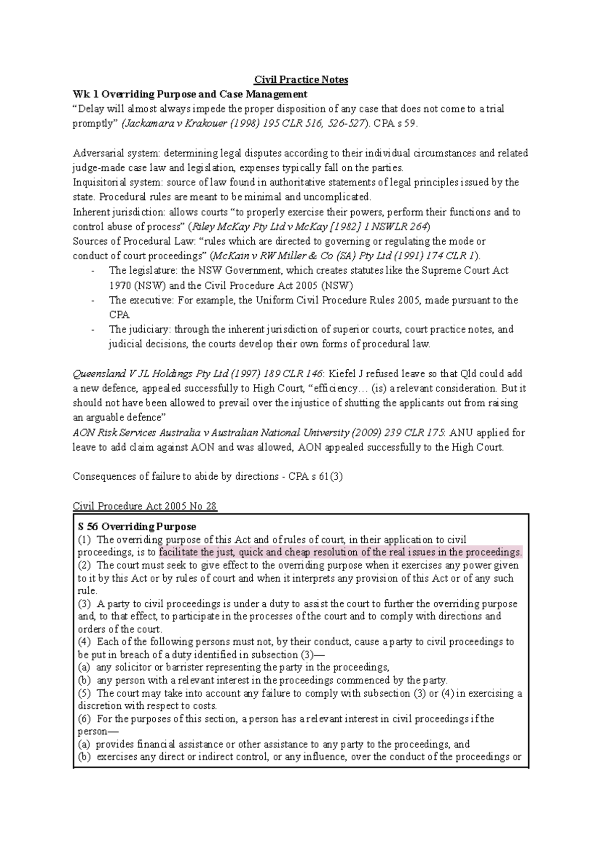 Civil Practice Notes Wk 1: Overriding Purpose & Case Management ...