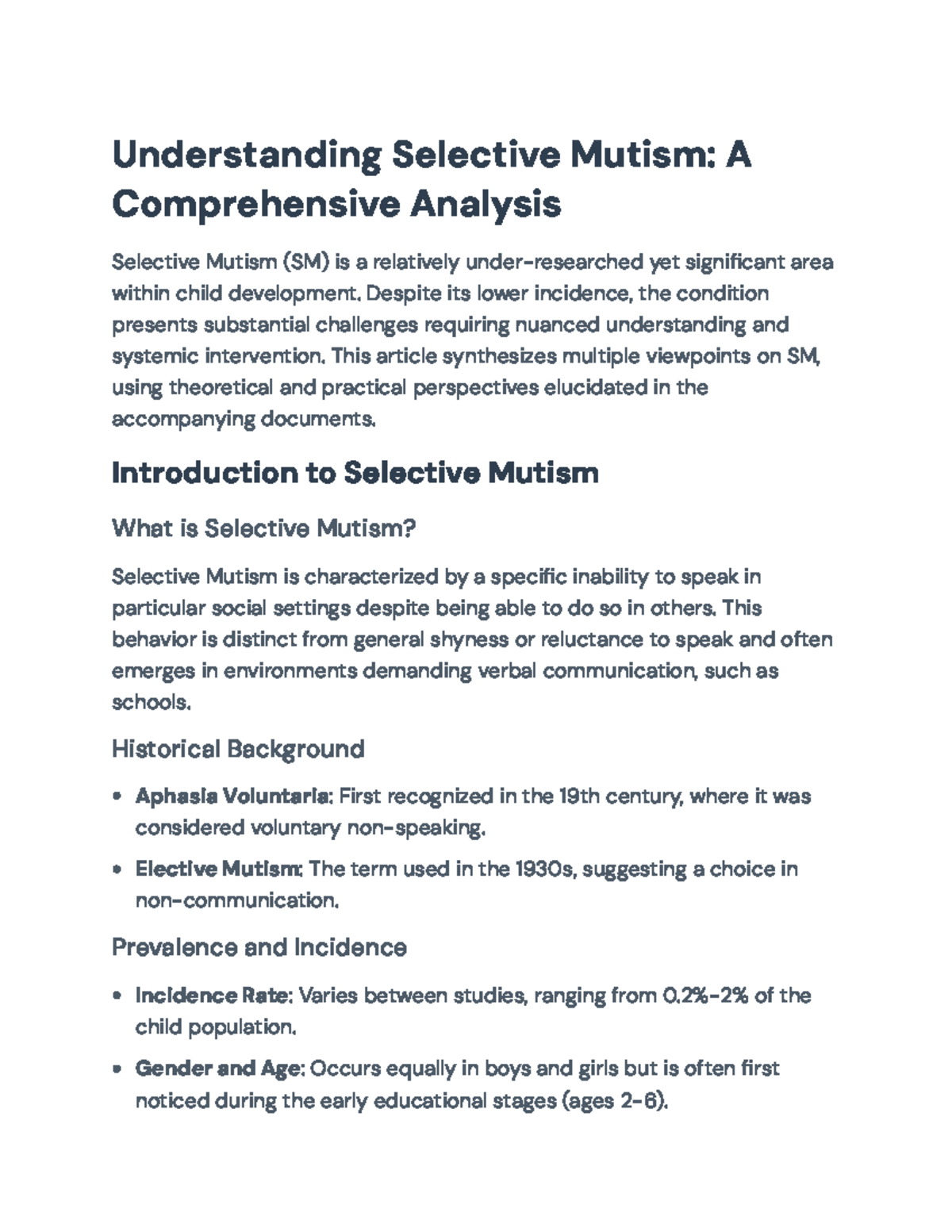 Understanding Selective Mutism: Systemic Intervention Approaches - Studocu
