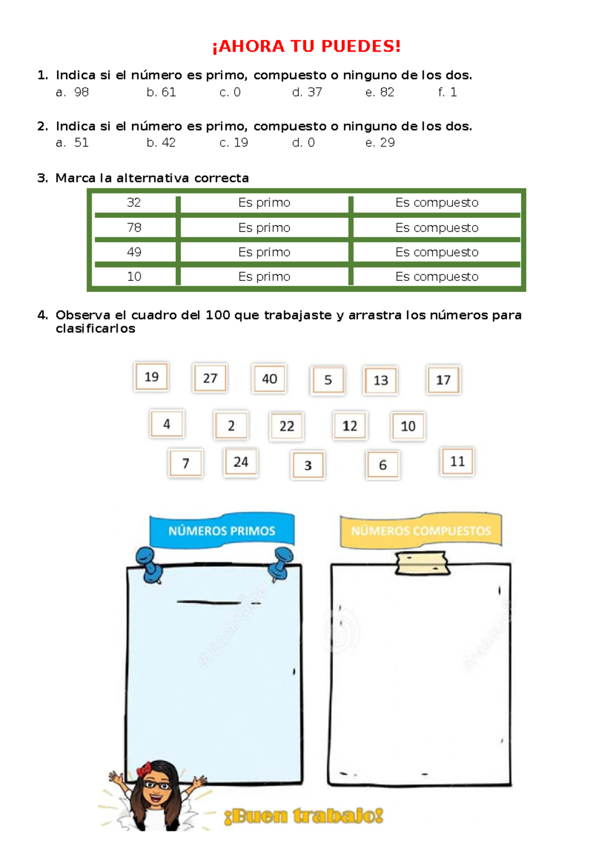 Ficha DE Aplicacion Clasif. Numeros Primos Y Compuestos 15-07 - Lógico ...