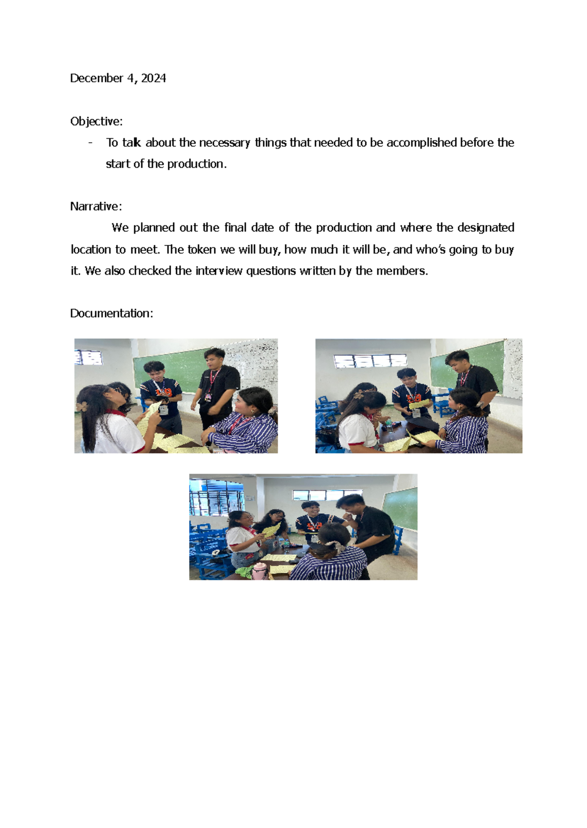 Narrative Report Documentary Production - Visual Arts - December 4 ...