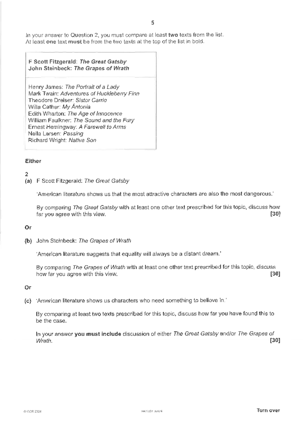 Am Lit Past Paper Questions 2021-2024: Text Comparisons - Studocu