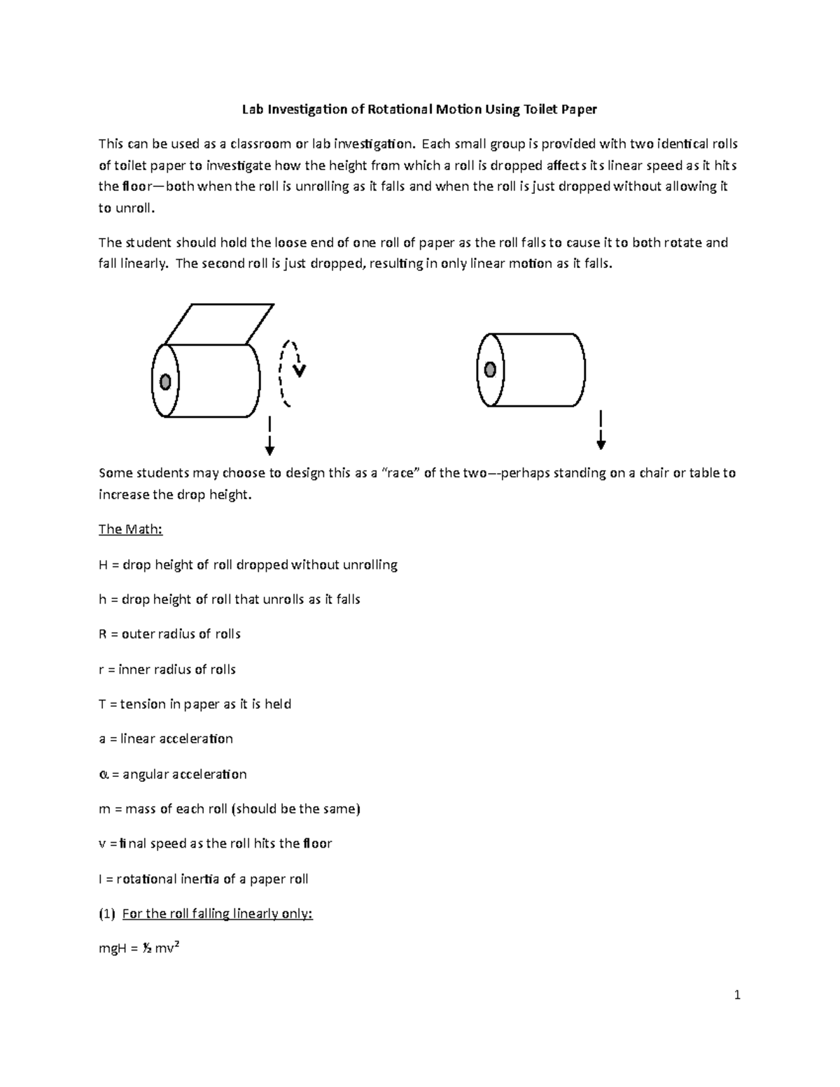 Rotational Motion Using Toilet Paper - Each small group is provided ...