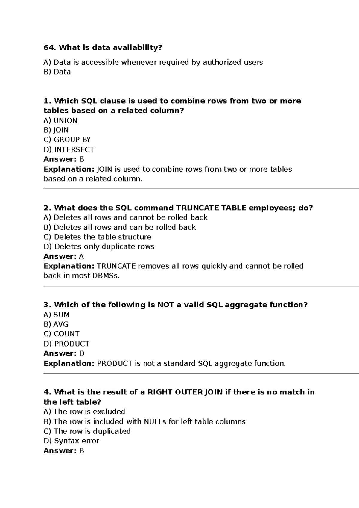 IRM4723 SQL Concepts: Q&A Review for Copilot Exam - Studocu