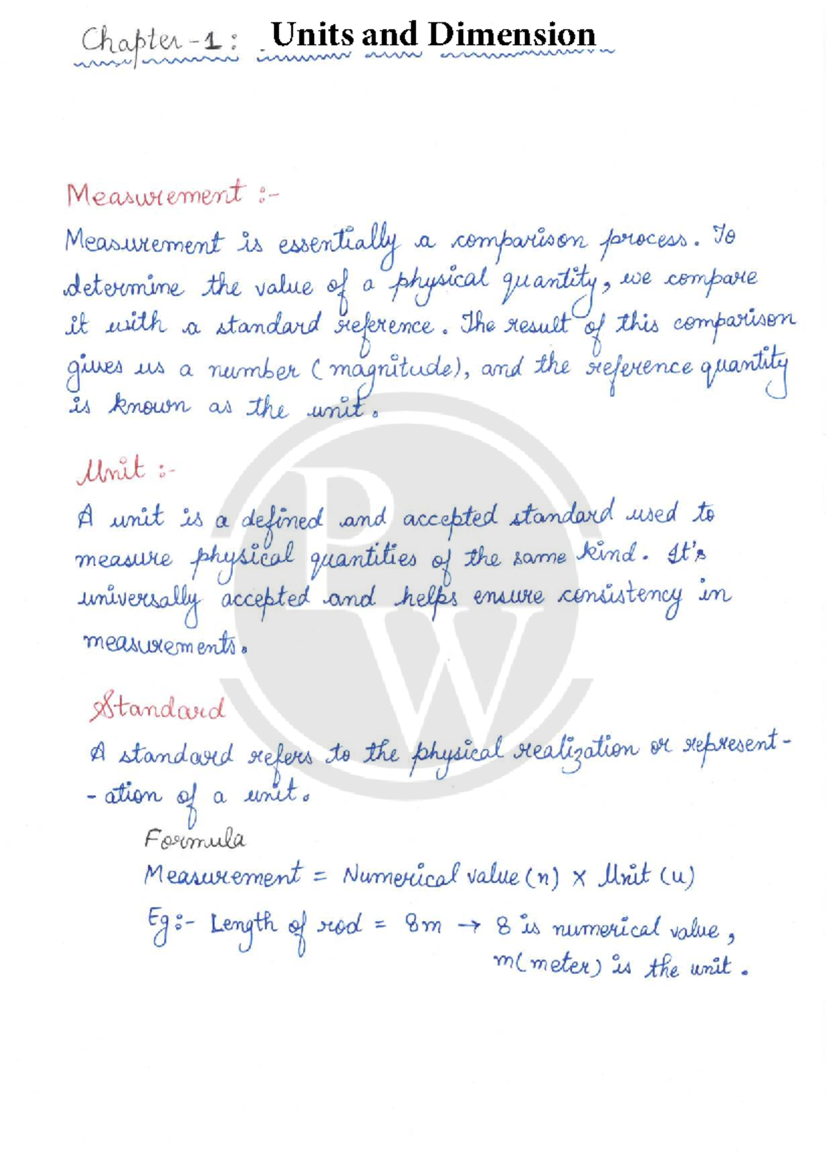 Chapter on Units and Dimension Measurement: Class 11 Notes - Studocu