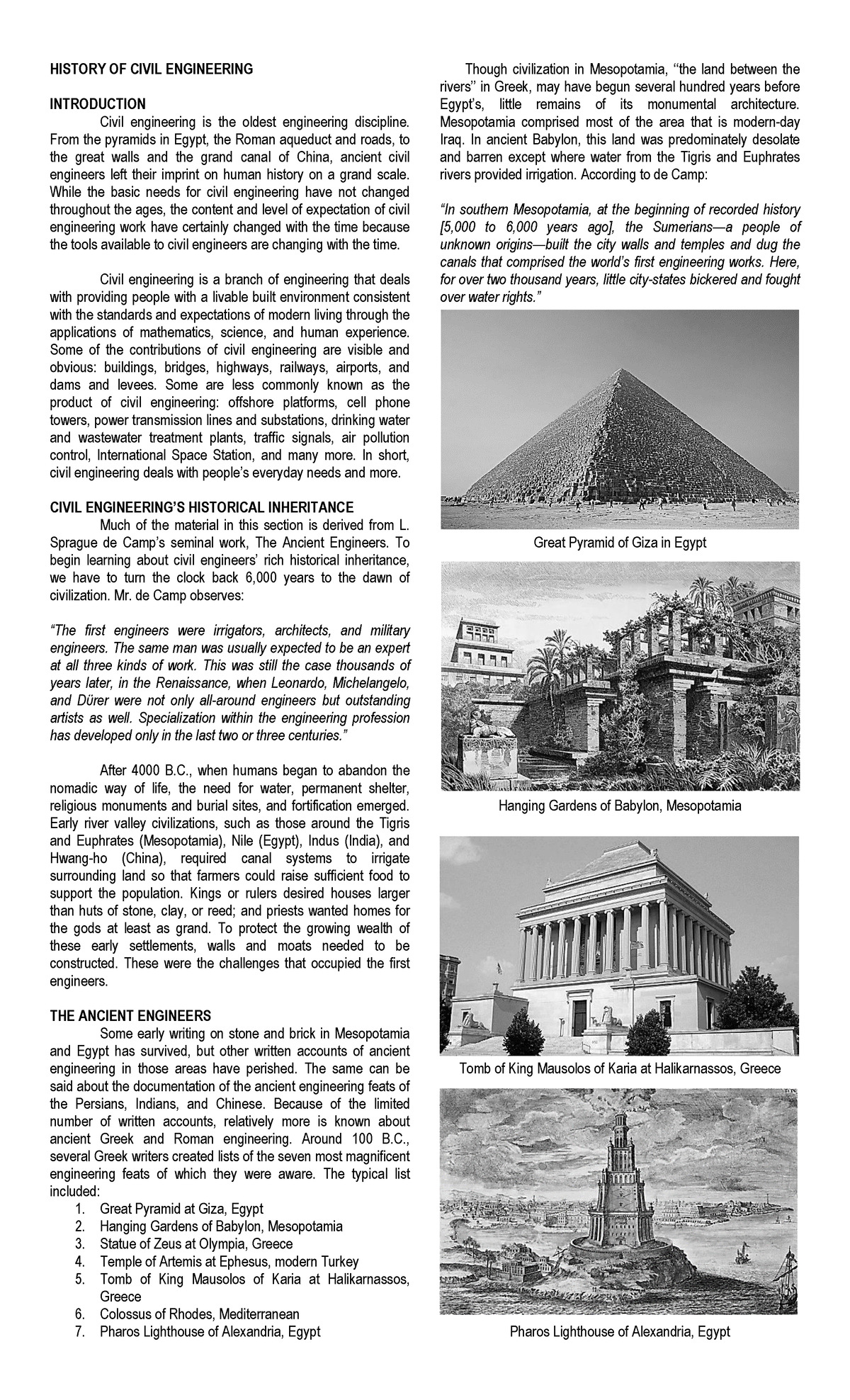 CIV 101: Civil Engineering Orientation - Historical Perspectives - Studocu
