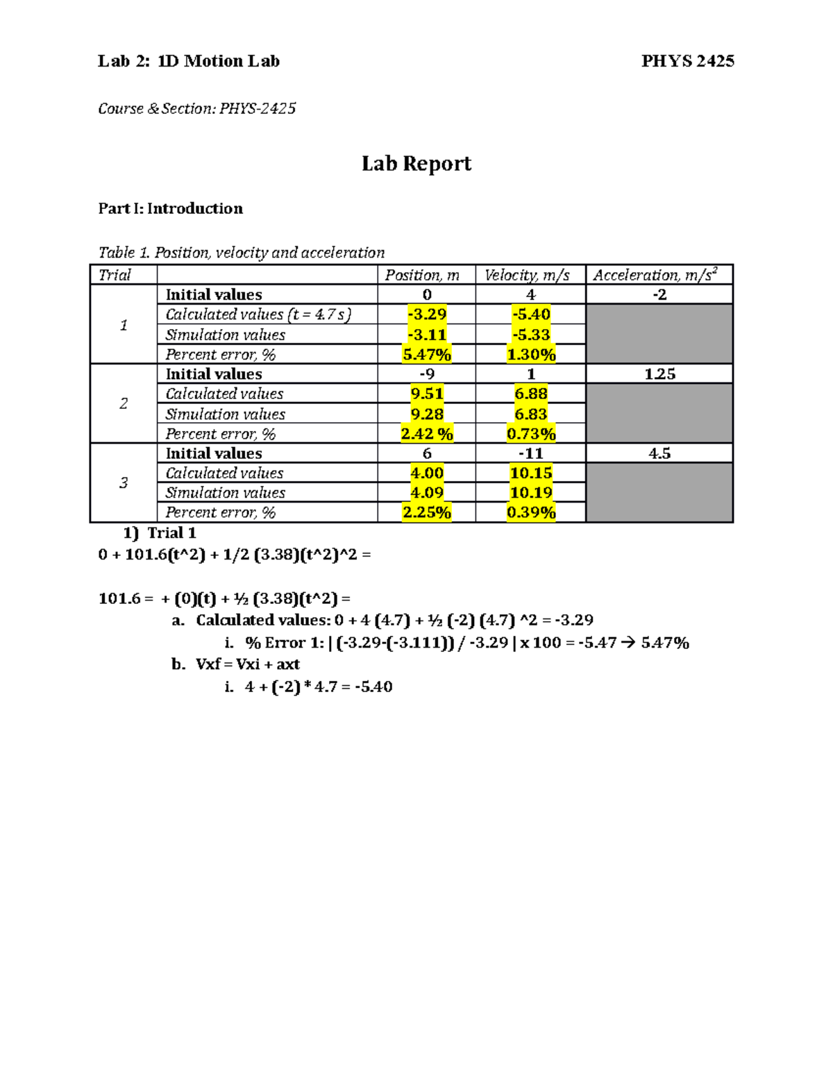 PHYS-02-1D Motion Lab Report: Analyzing Position, Velocity ...