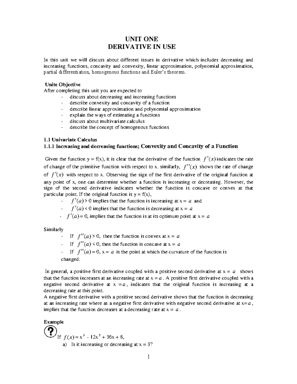 MATH 101: Unit 1 - Derivatives and Their Applications - Studocu