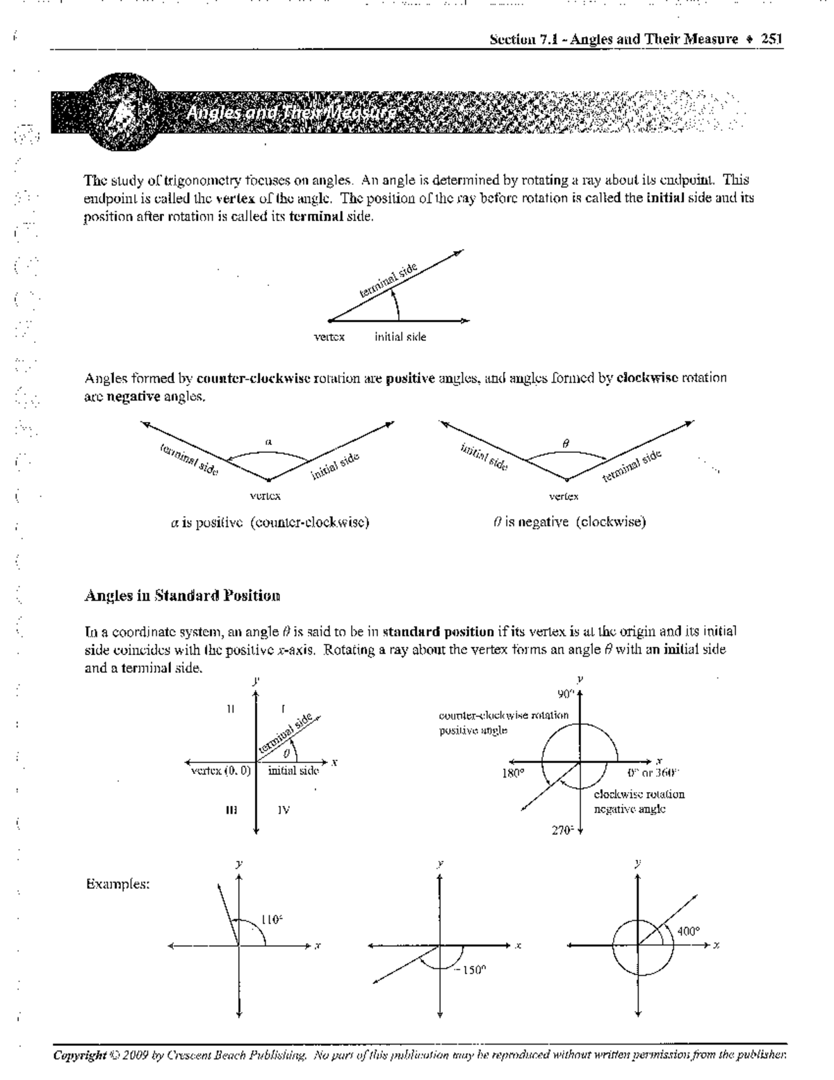 Calculus 11: Section 7.1 Angles and Their Measure Overview - Studocu