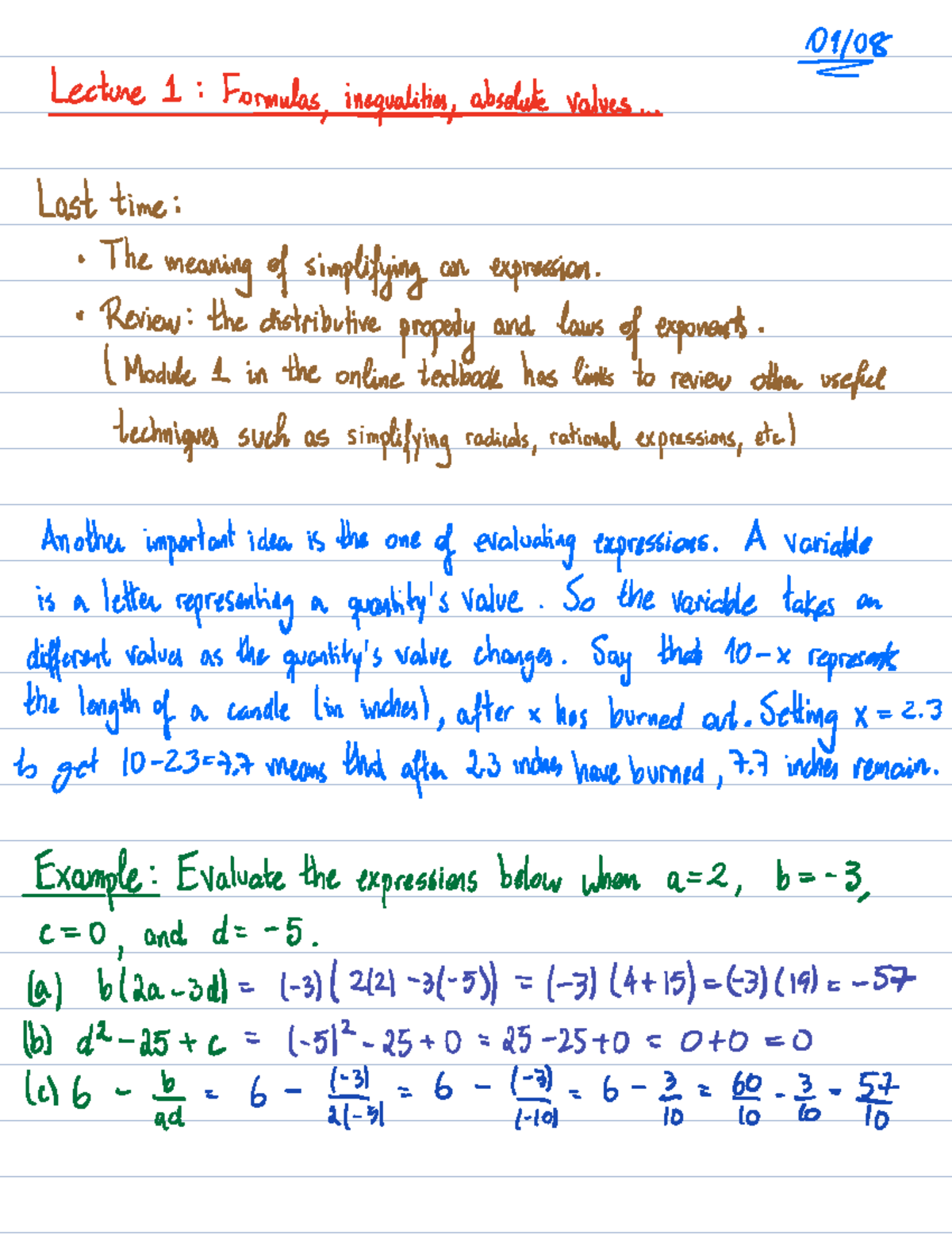 1108 Iture1: Simplifying Expressions and Evaluating Variables - Studocu