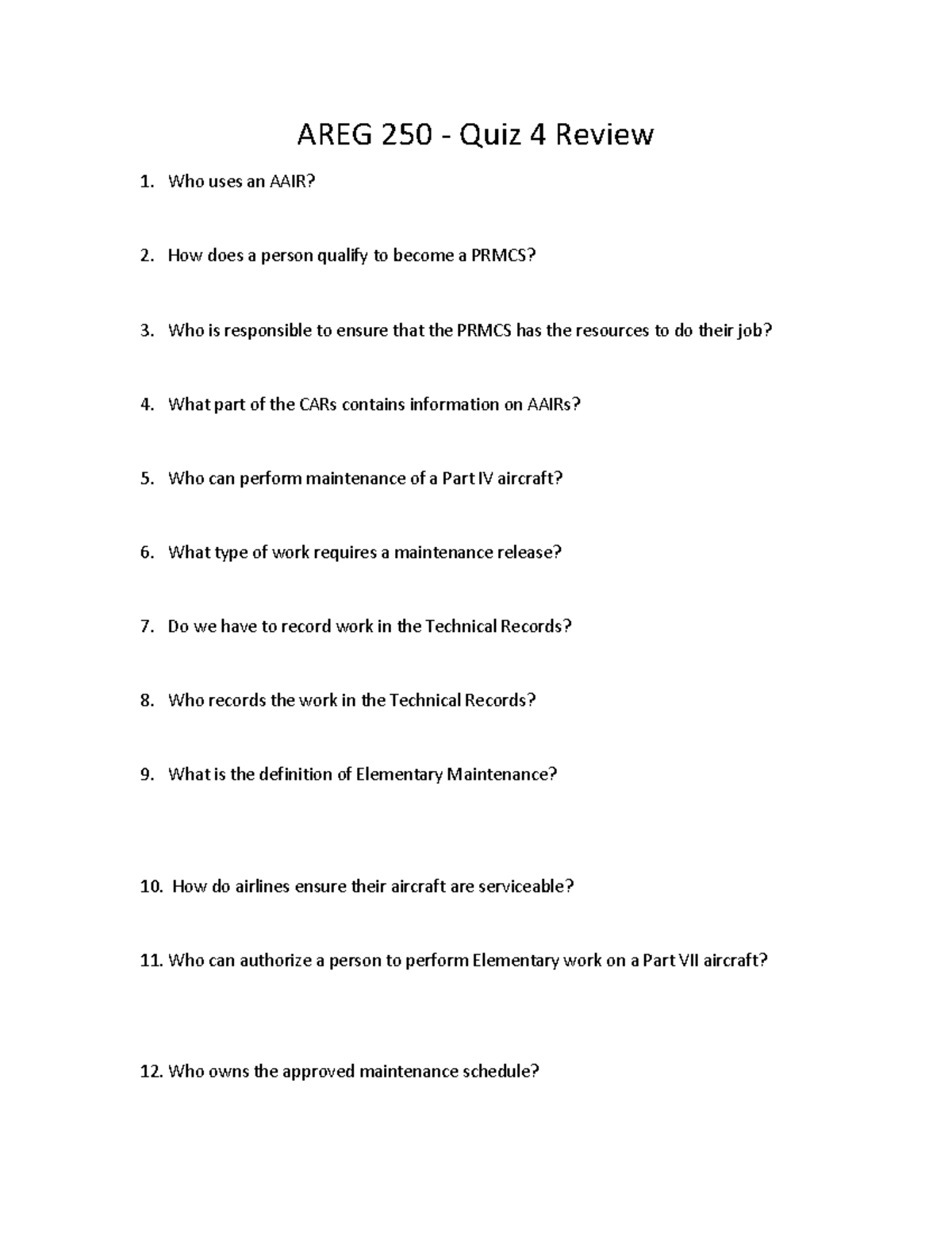 AREG 250 - Quiz 4 Review - Key Questions and Concepts - Studocu