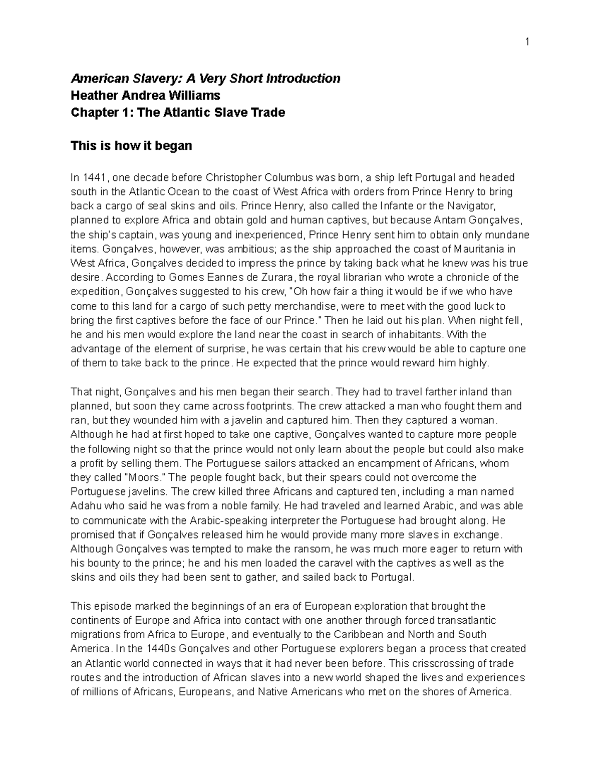 1 AMER 101: Chapter 1 - The Atlantic Slave Trade Overview - Studocu