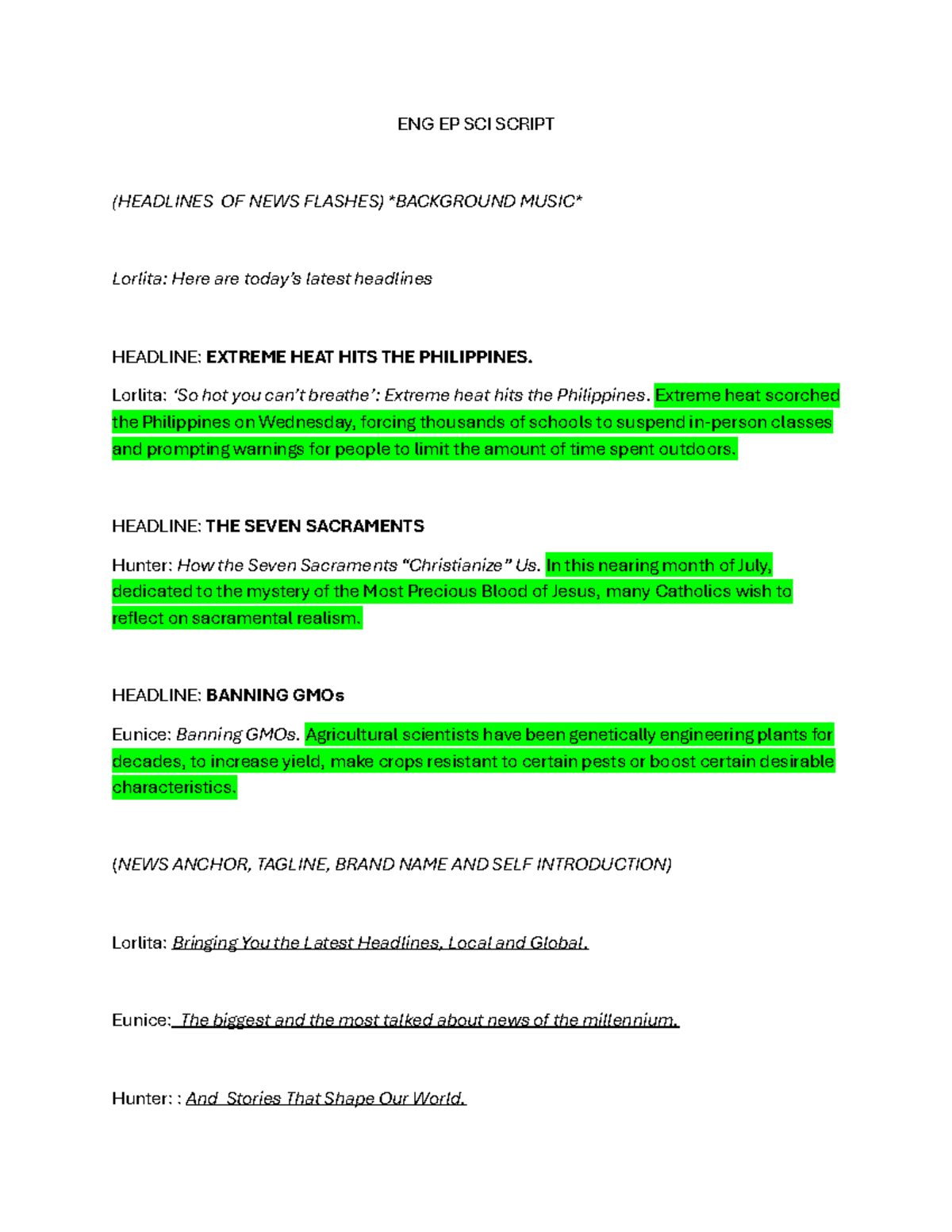 Eng-script for second year nursing - ENG EP SCI SCRIPT (HEADLINES OF ...