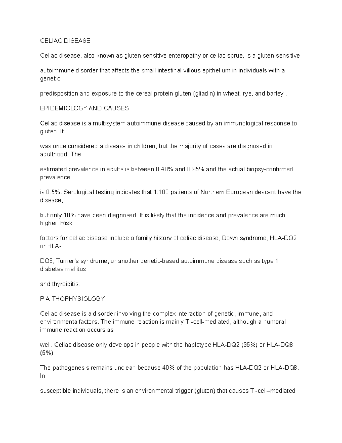 Celiac Disease: Comprehensive Study Notes for MED 101 - Studocu