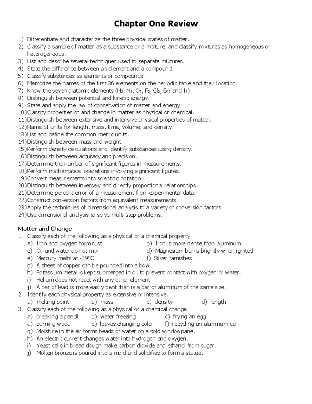 Chemistry 101: Chapter 1 Review on Matter, Properties, and Measurements ...