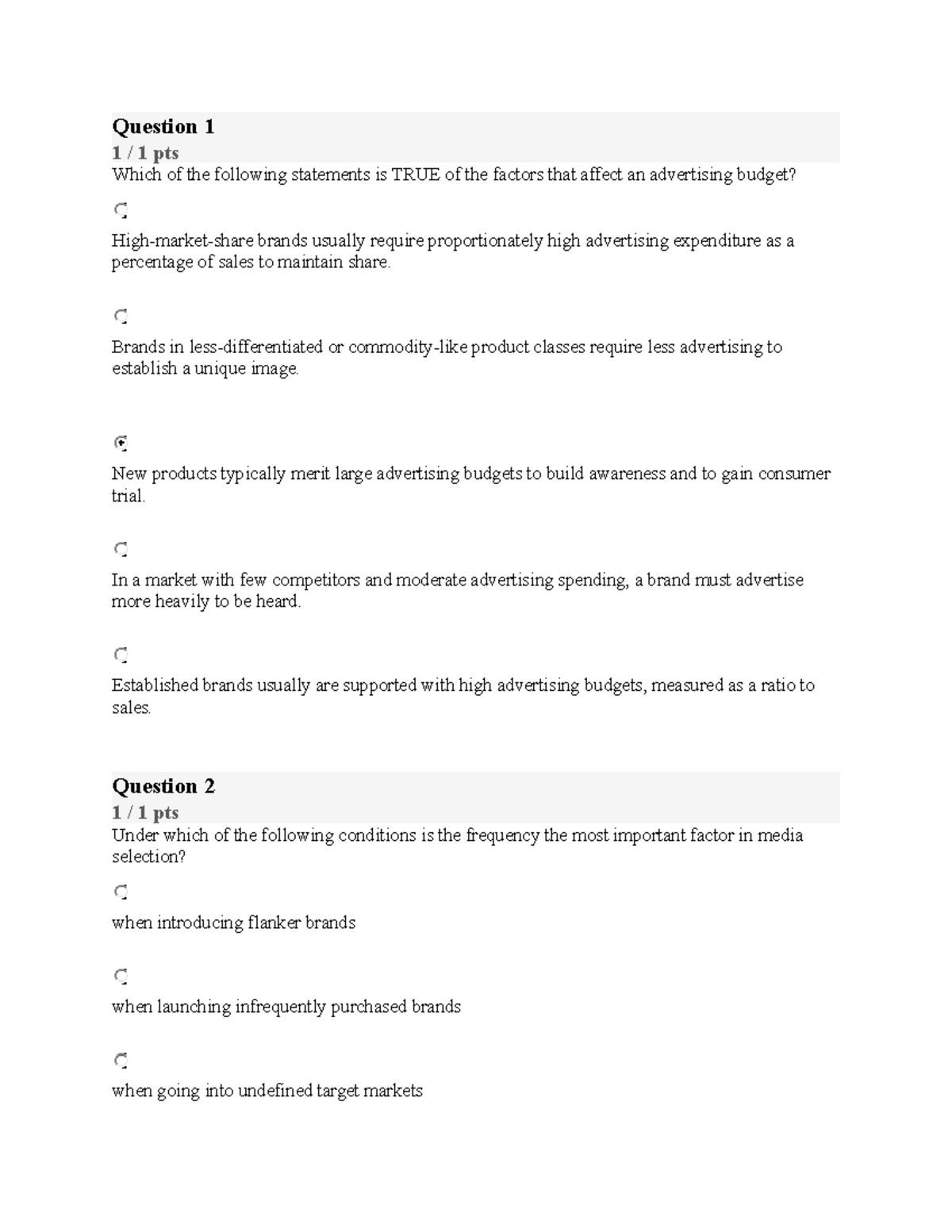 Chapter 11 Practice Test - Question 1 1 1 pts Which of the following ...