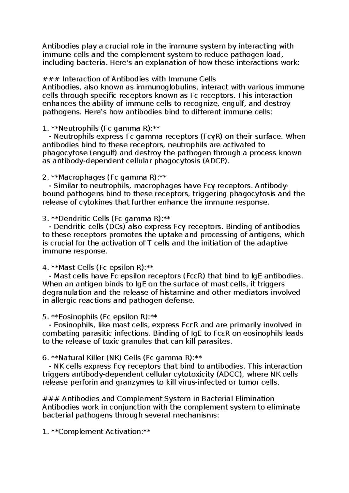 Interactions of Antibodies with Immune Cells & Complement System - Studocu