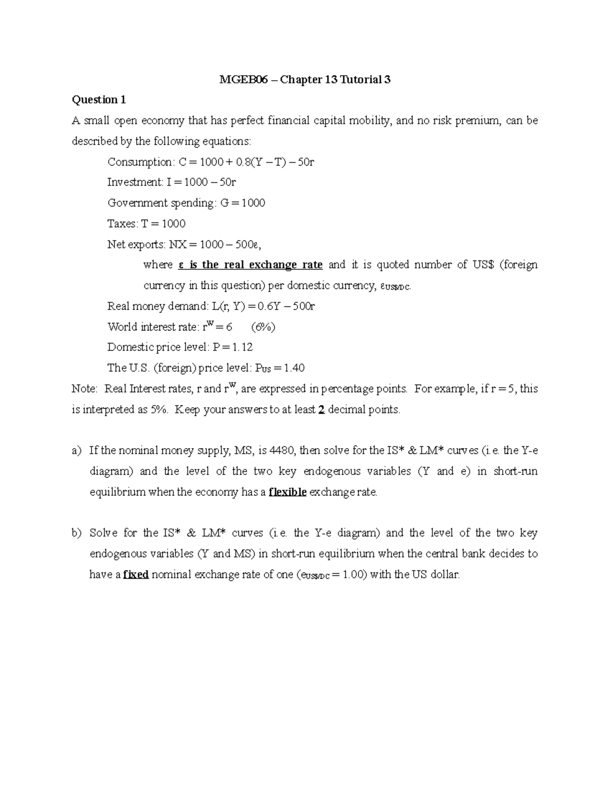 Chapter 13 Tutorial 3 - MGEB06 – Chapter 13 Tutorial 3 Question 1 A ...