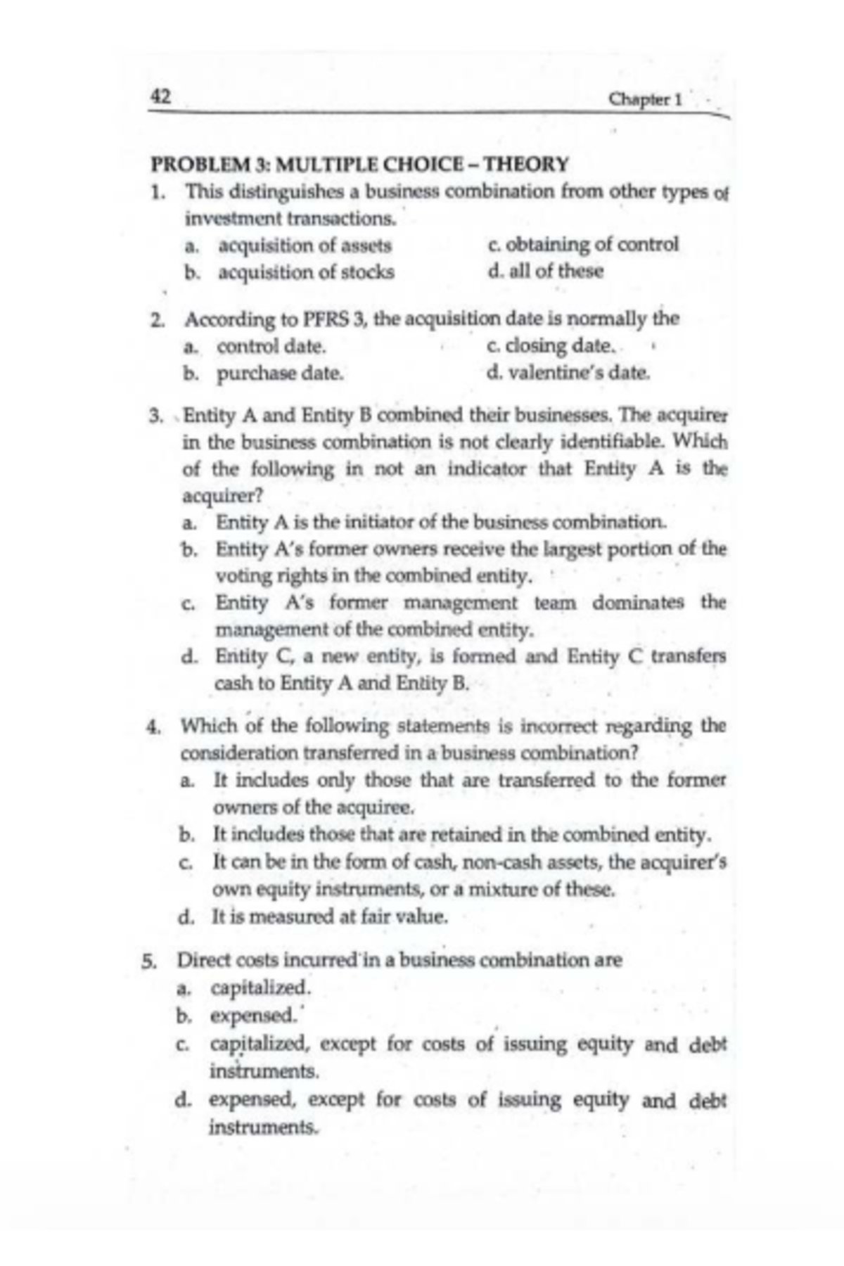 42 ACCT 101 Chapter 1: Multiple Choice Questions on Business ...