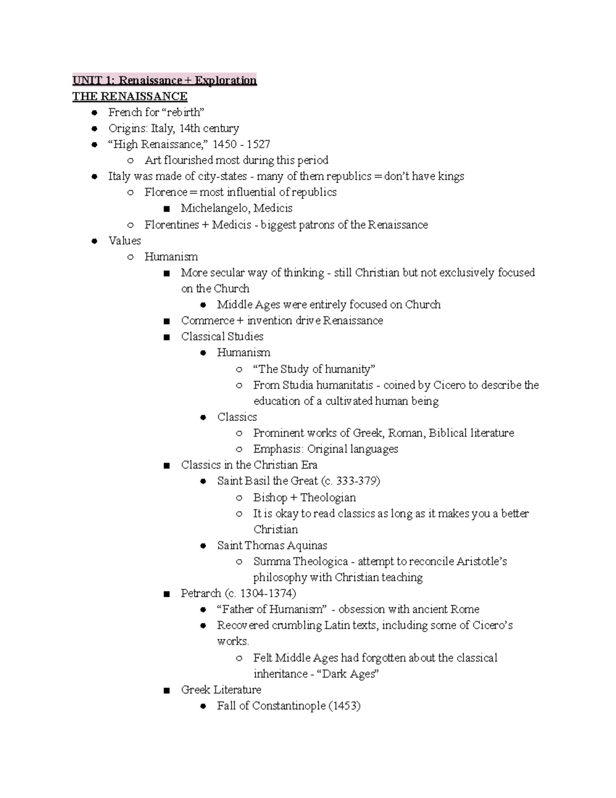AP Euro - Unit 1 Test Review - All subjects AP European History: Unit 1 ...