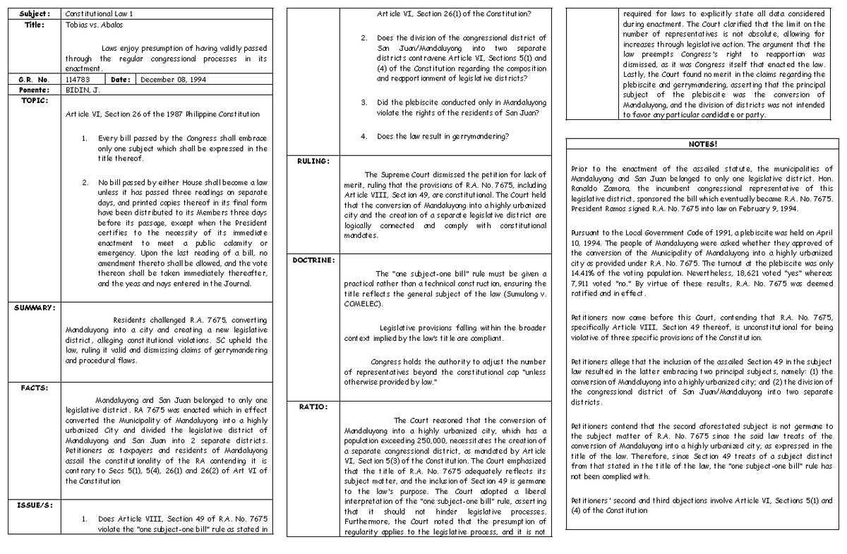 Case Digest (Tobias vs. Abalos, G.R. No.114783, December 8, 1994 ...