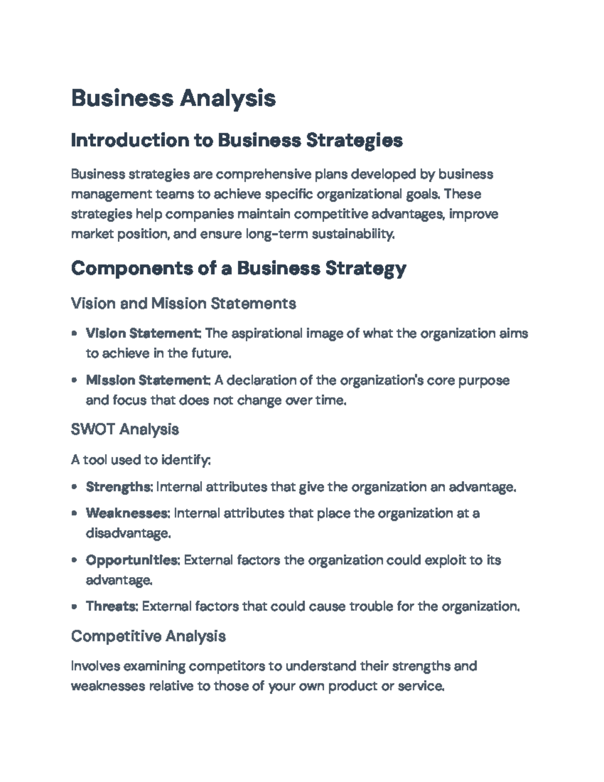 Business Strategies Summary - Key Concepts and Planning Techniques ...