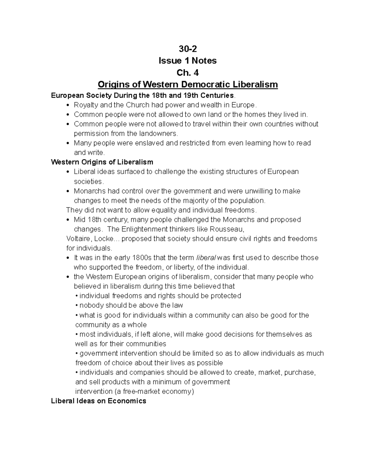 30-2 Ideology Notes: Ch. 4 Origins of Western Democratic Liberalism ...